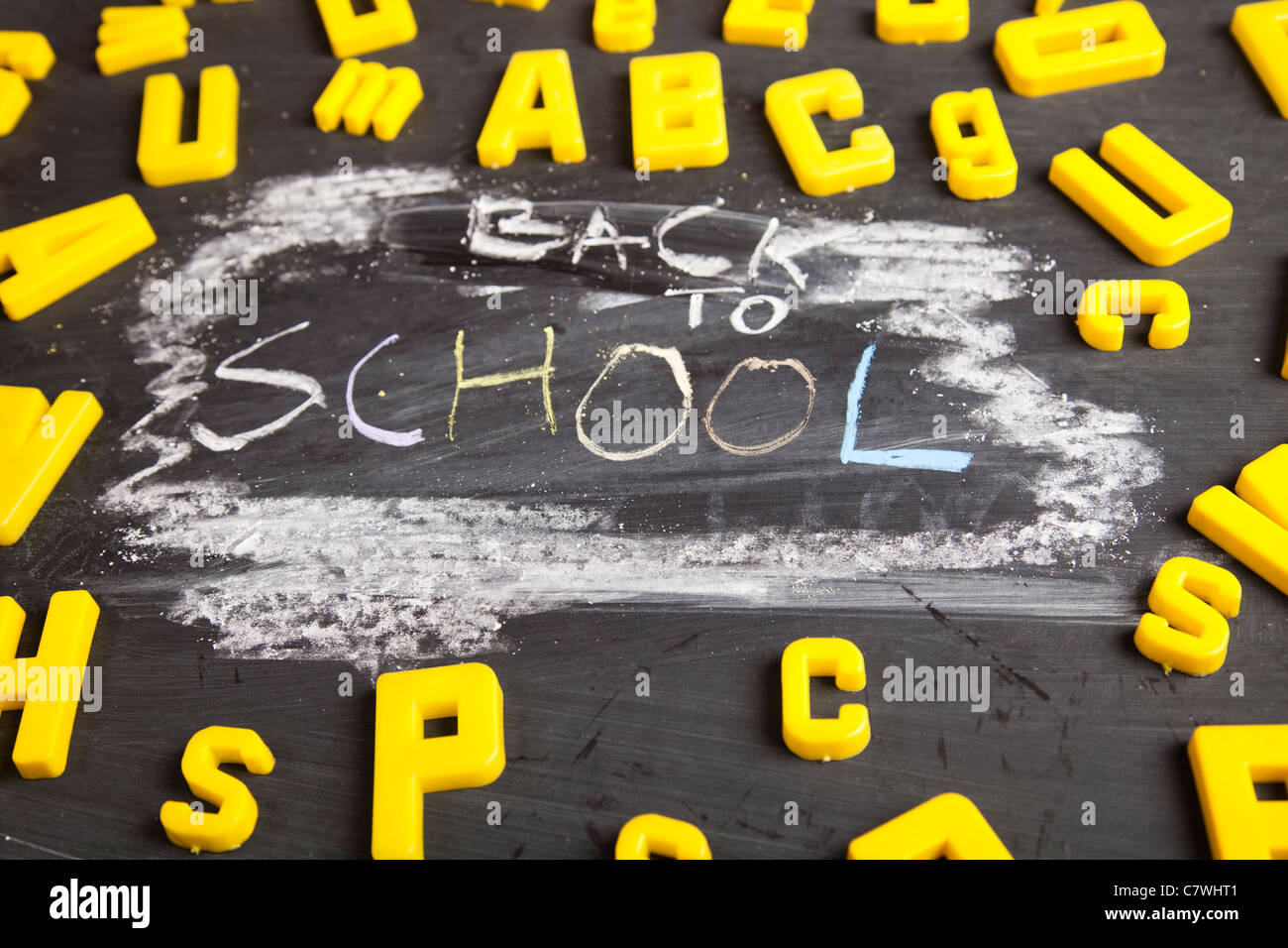 Alphabet and letters on a school blackboard Stock Photo - Alamy