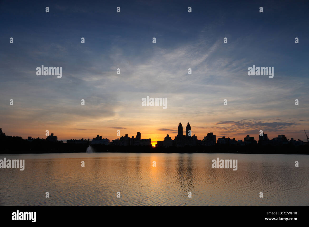 Sunset over buildings of New York City's West Side as seen from the ...