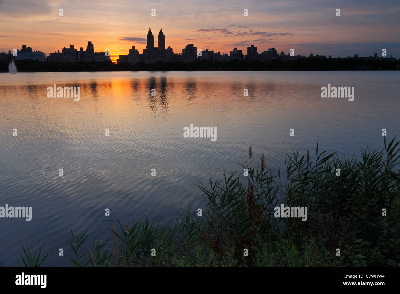 Sunset over buildings of New York City's West Side as seen from the ...