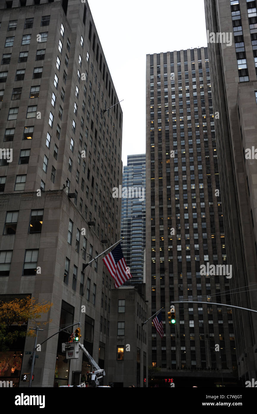 Skyscraper concrete glass electric lights windows rising background ...