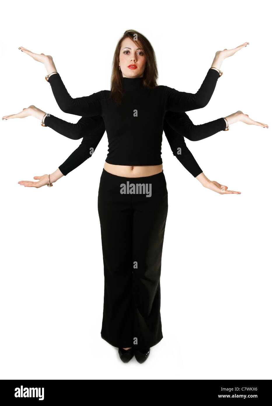 Mythical woman has six hands against the white background Stock Photo ...