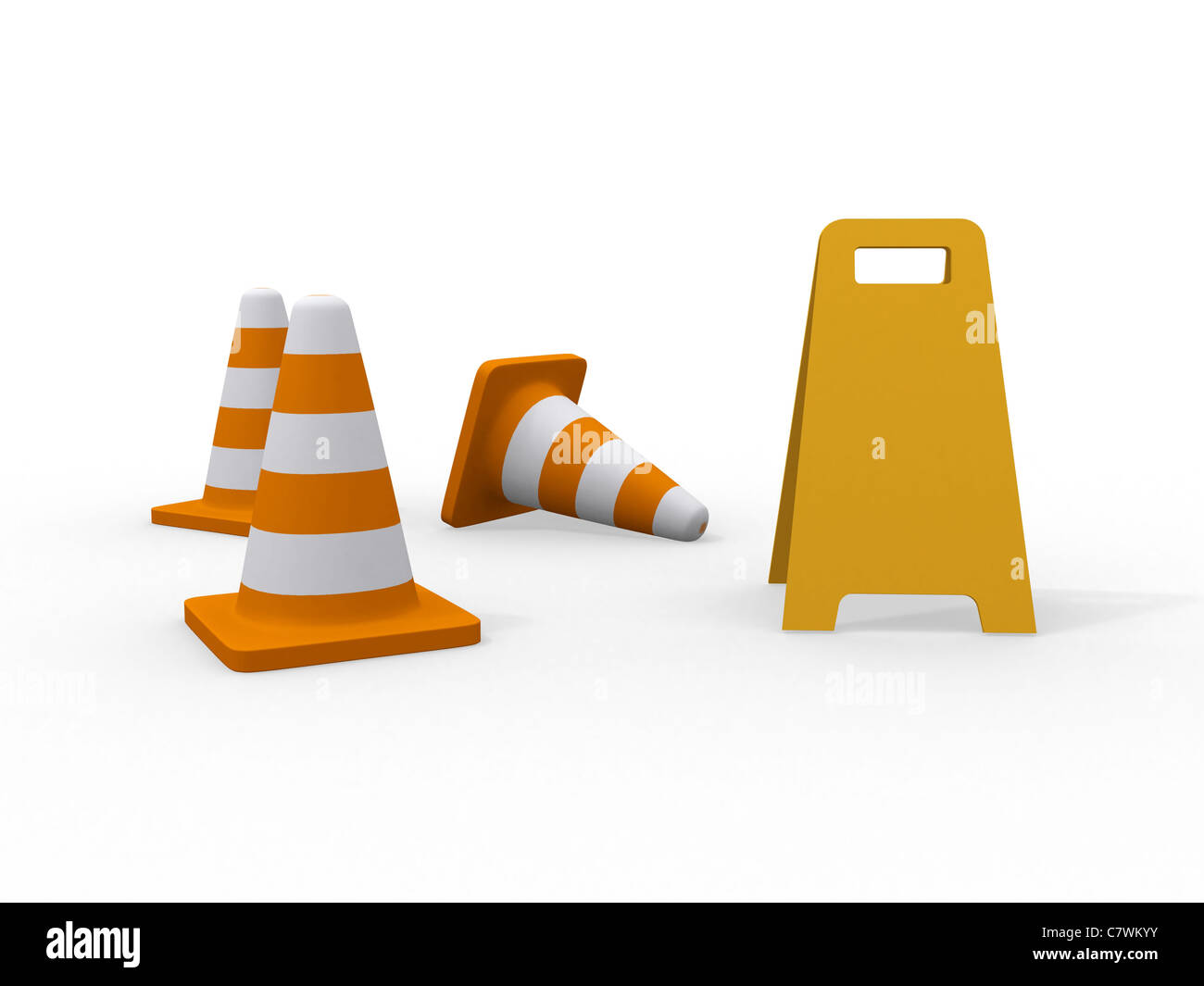 3d illustration of traffic cone knock over on white background Stock ...