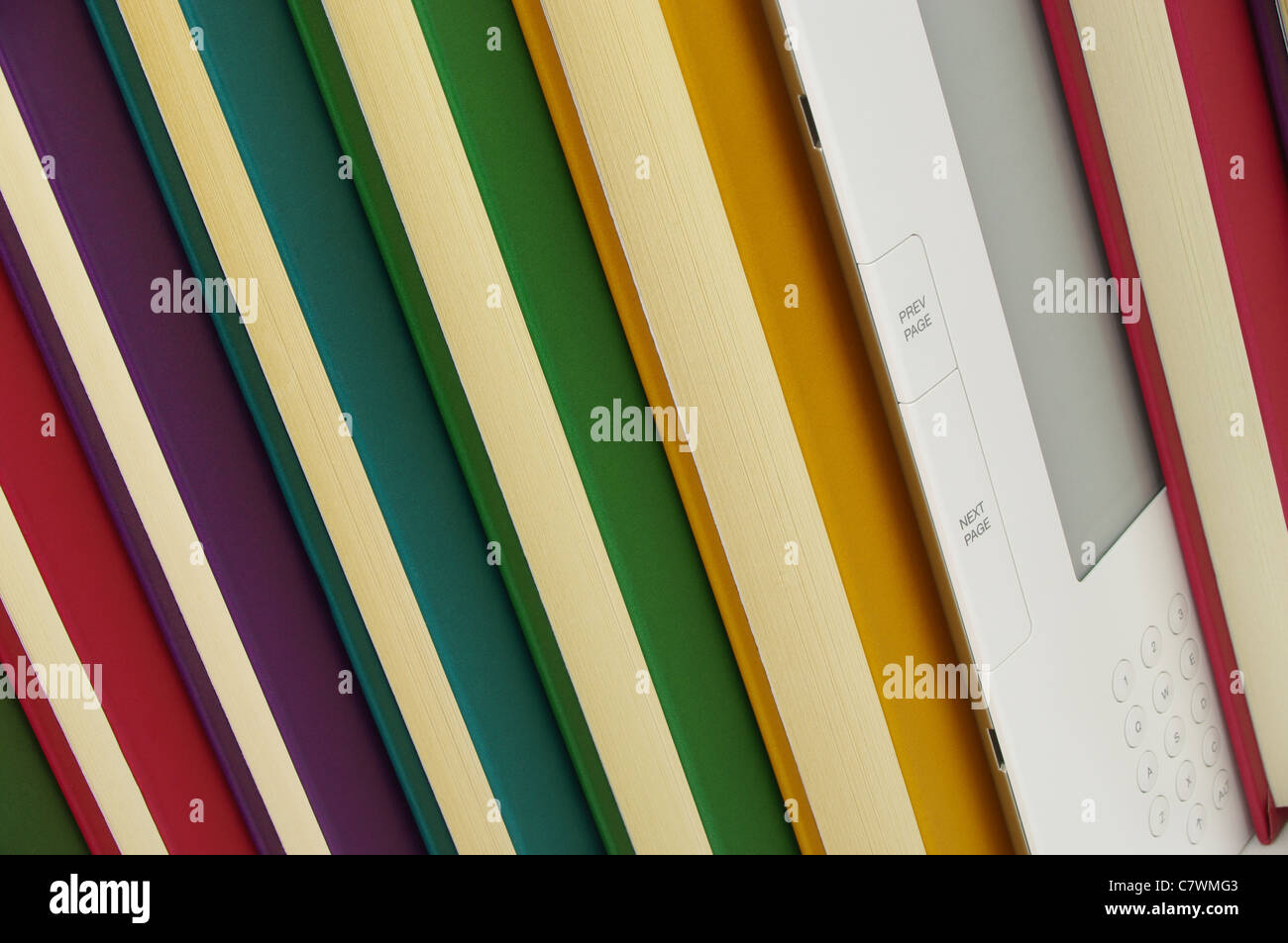 e book and coloured paper books close up Stock Photo - Alamy