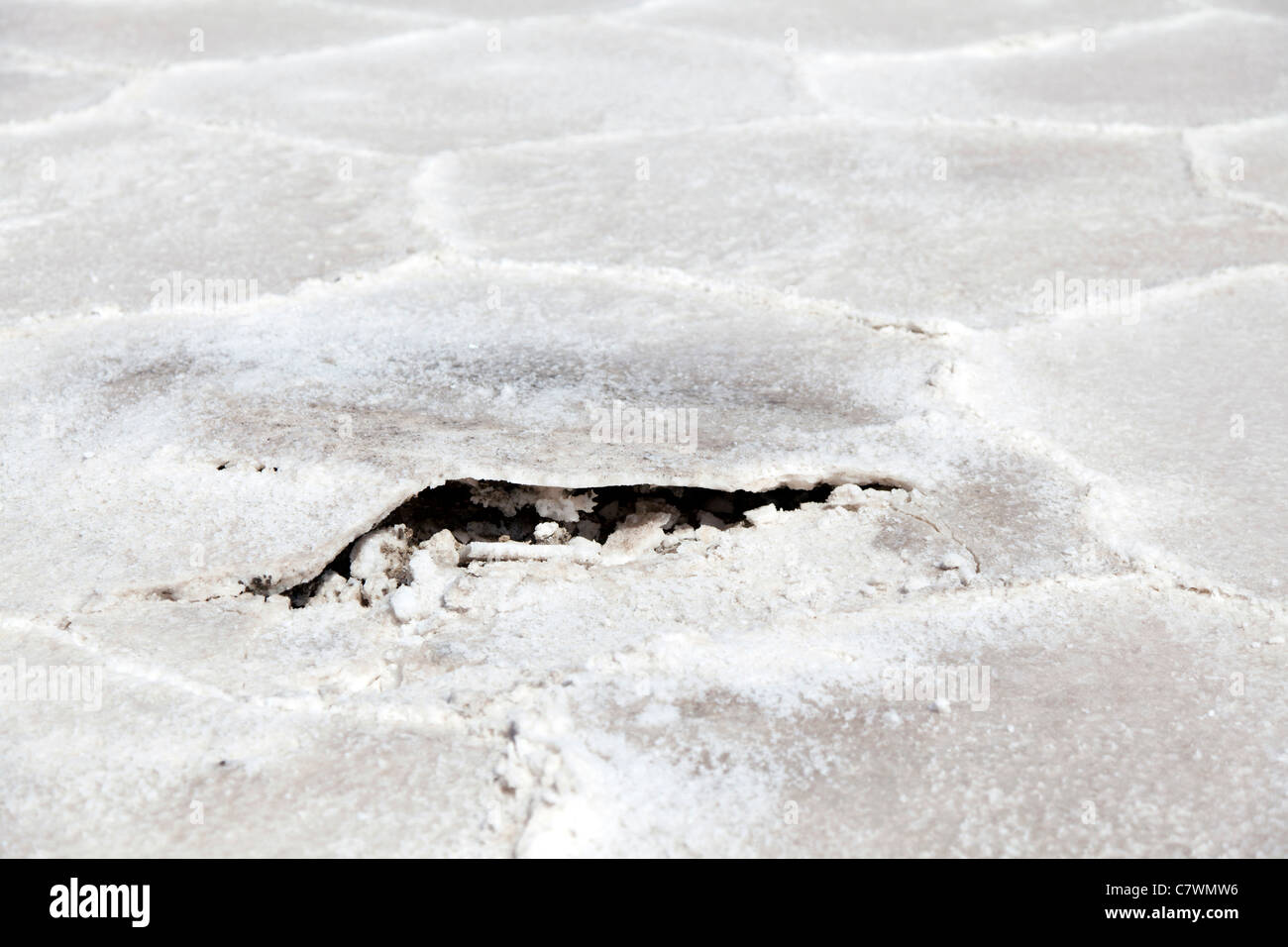 Crack in the patterns of the salt near Isla Pescado, Fish Island, Uyuni ...
