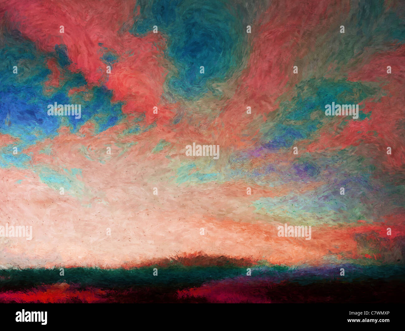 Colorful impressionist painting of a sunset or sunrise Stock Photo - Alamy