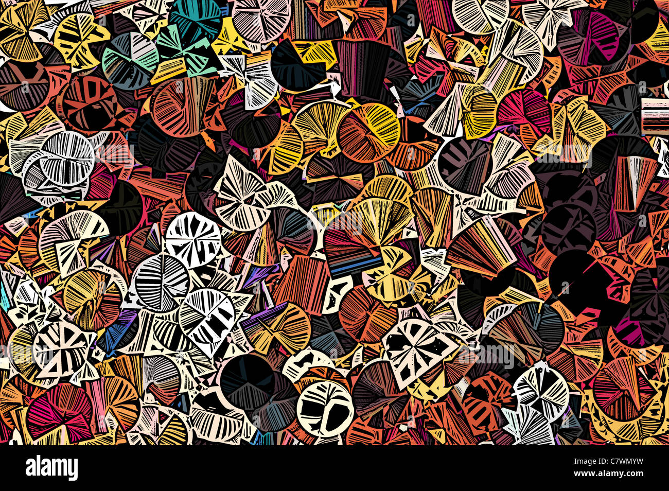 Abstract background illustration of shapes in woodcut style Stock Photo ...