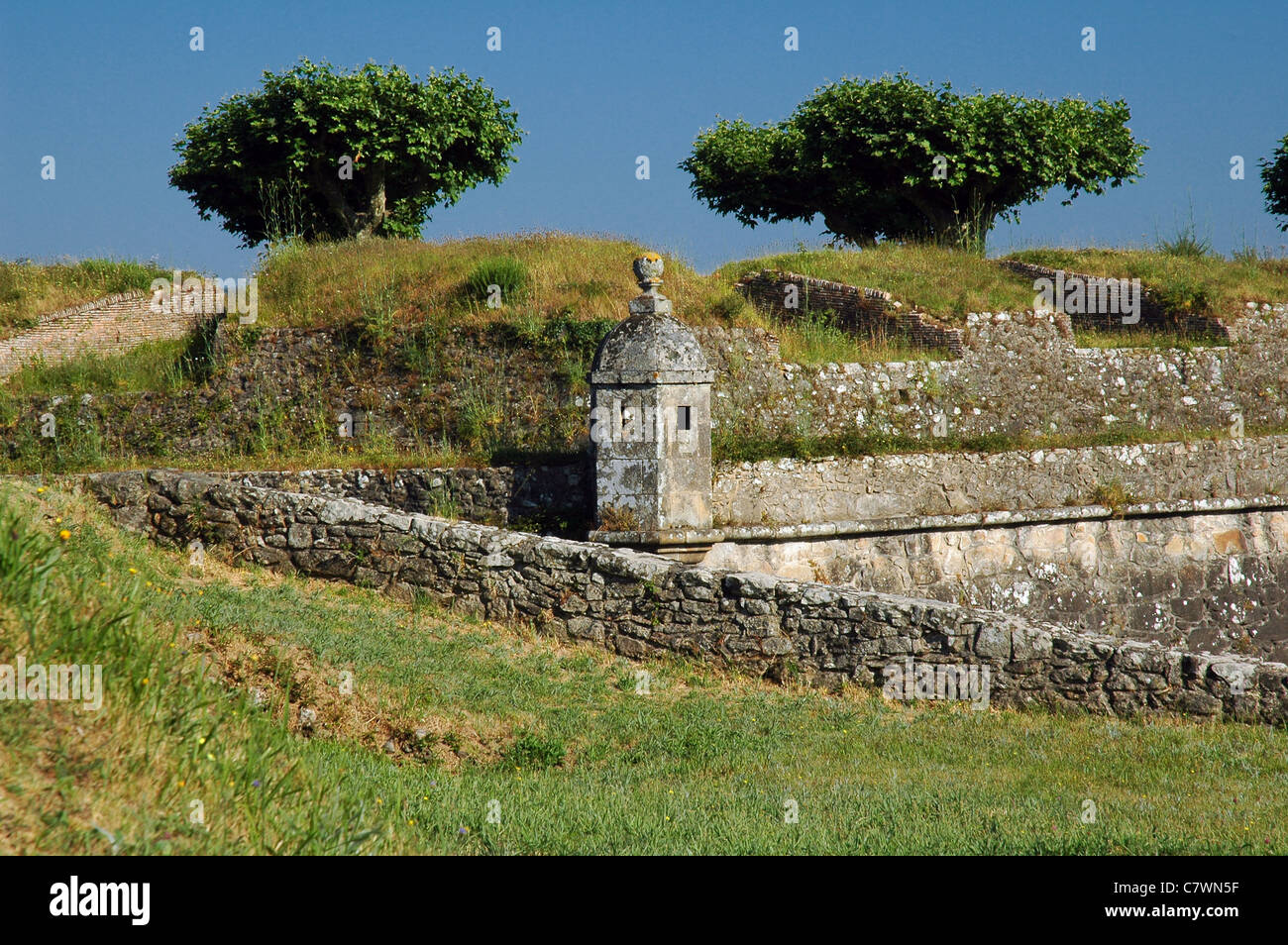 The ramparts of the 17th century fortress in the town of Valenca, also ...
