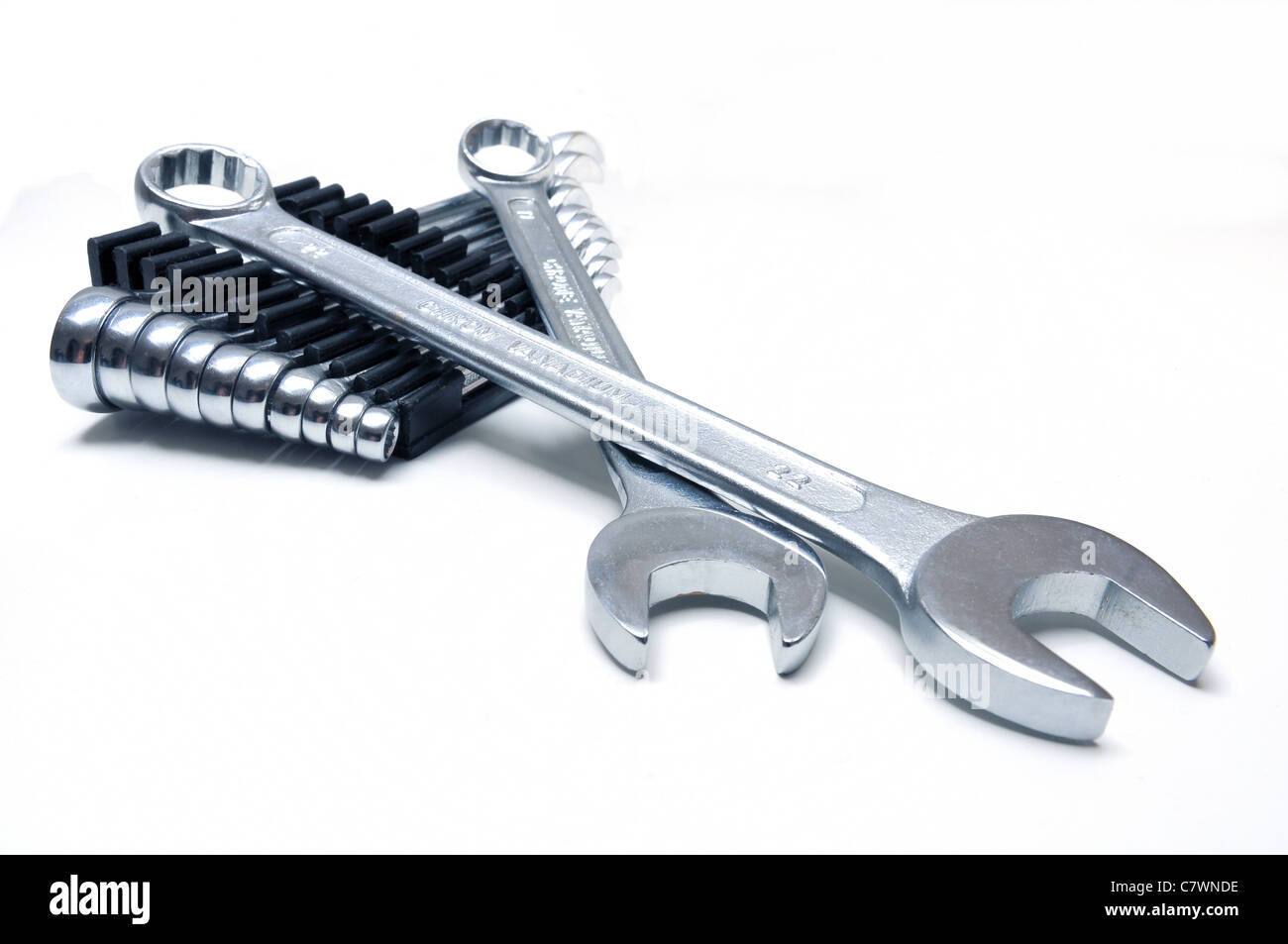 Group of industrial spanners over white background Stock Photo - Alamy