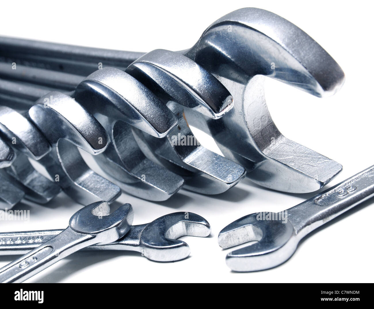 Group of industrial spanners over white background Stock Photo - Alamy