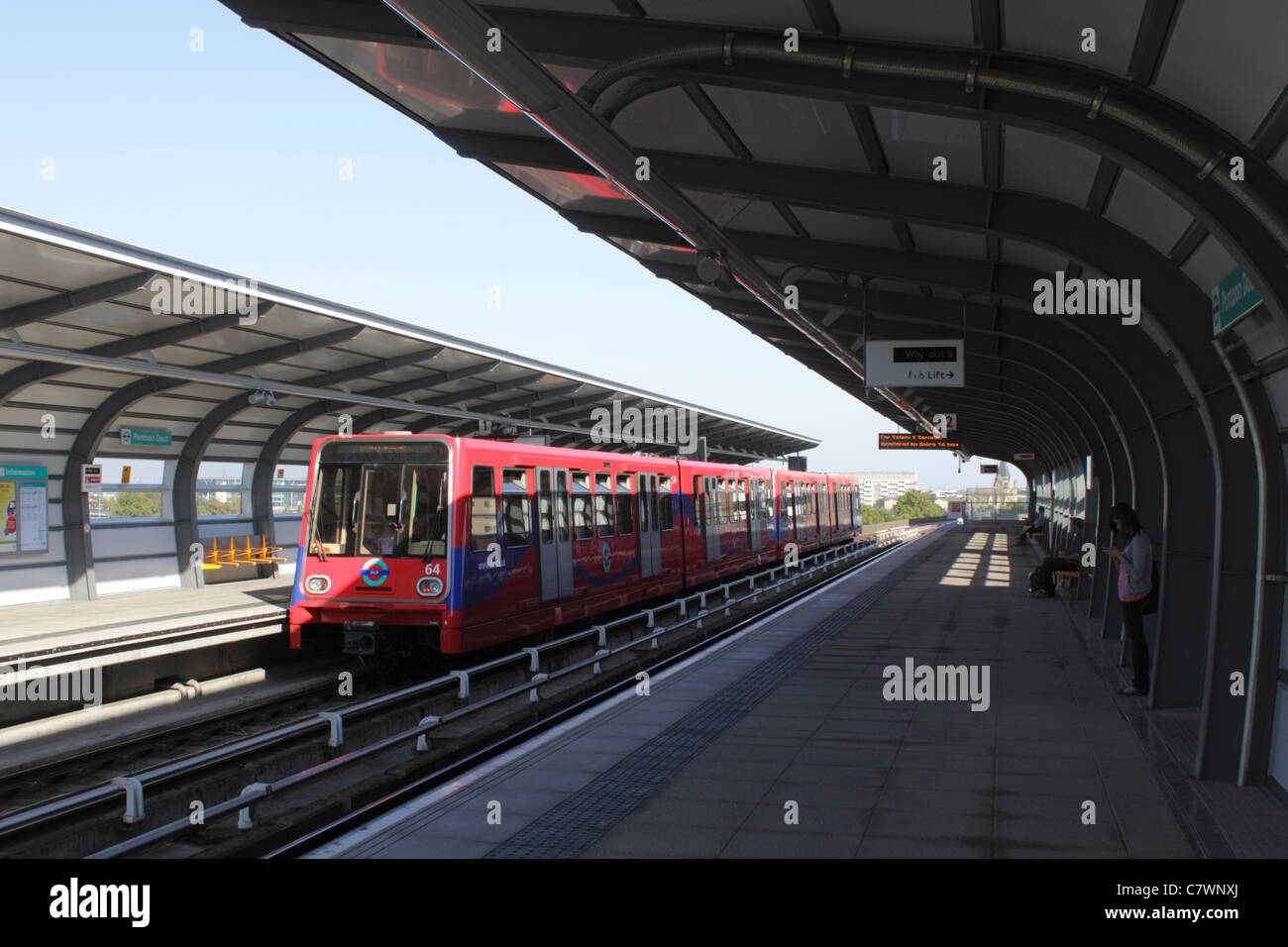 Docklands Light Railway train at Pontoon Dock Station London Stock ...