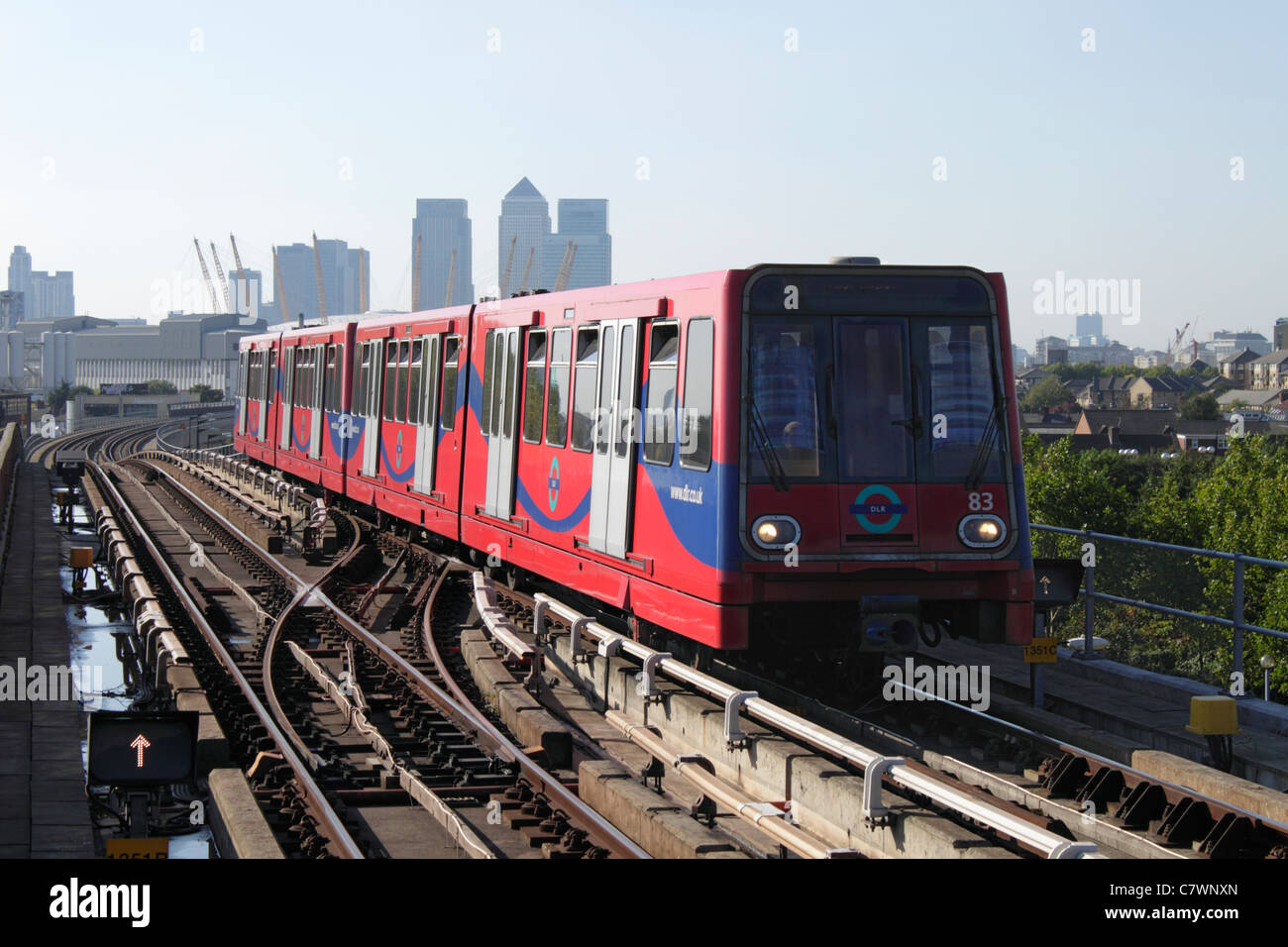 Docklands Light Railway train entering Pontoon Dock Station London ...