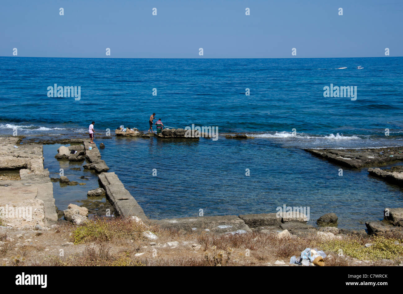Roman fish tank or fish farm in ancient Lambousa, North Cyprus Stock ...