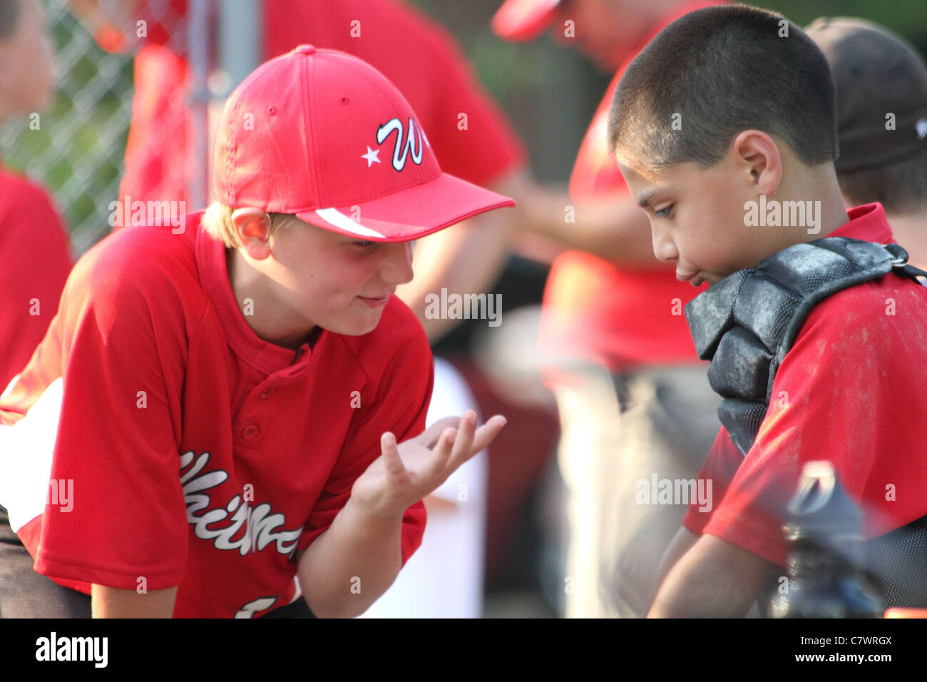 farm league baseball game encouragement player to player Stock Photo ...