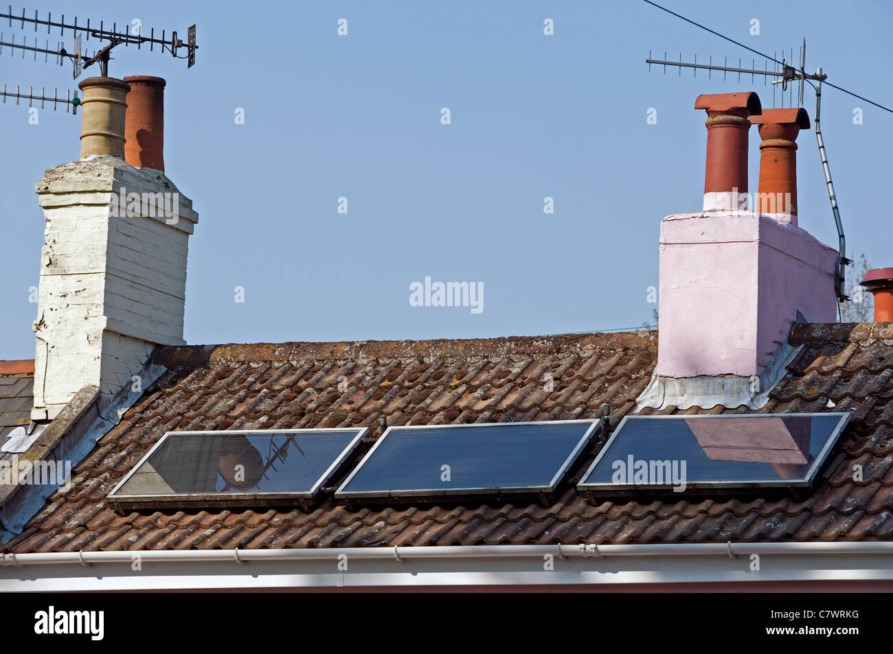 First generation solar panels for heating water Stock Photo - Alamy
