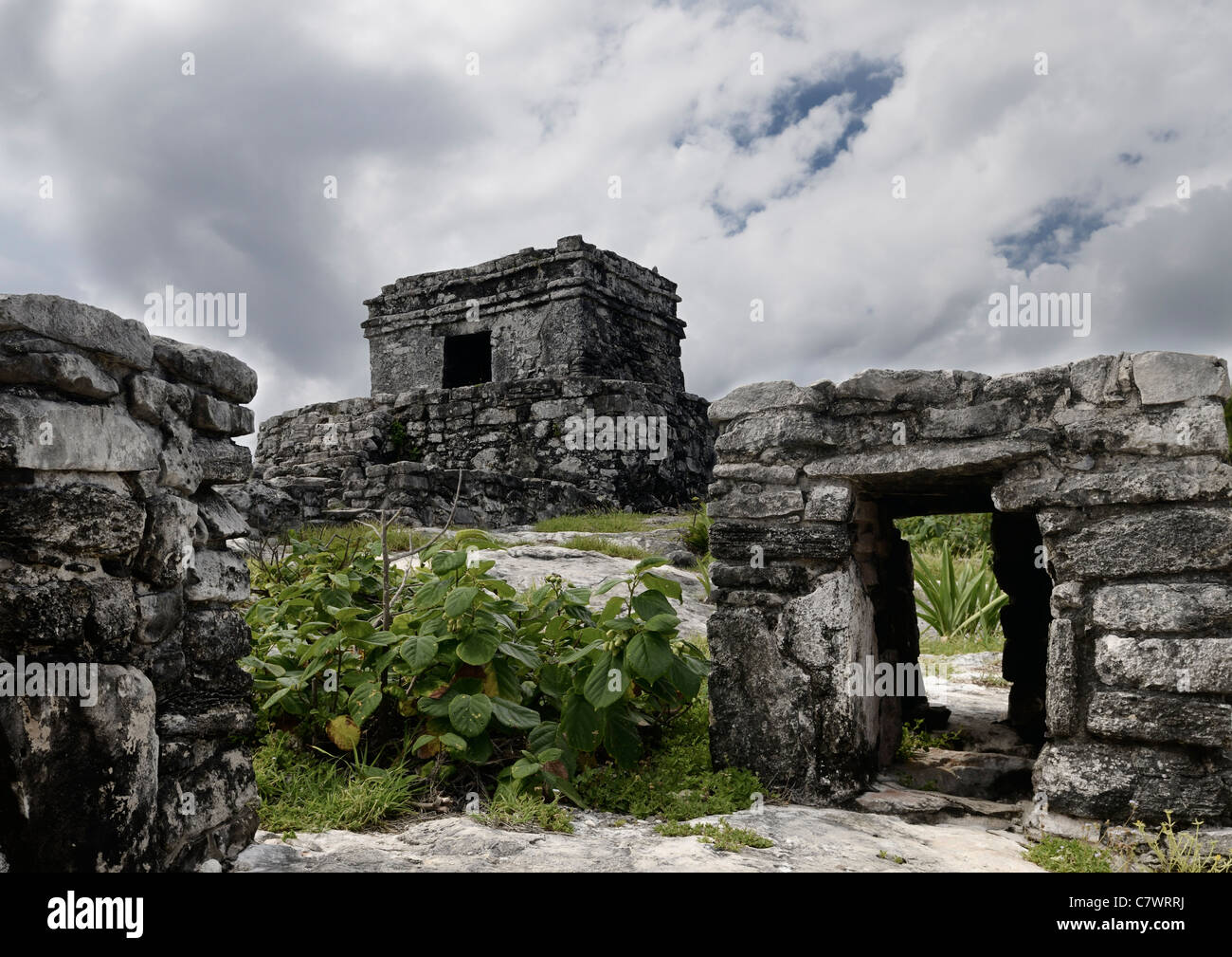 Temple of the God of the Wind and shrine ruins at Tulum Mayan Riviera ...