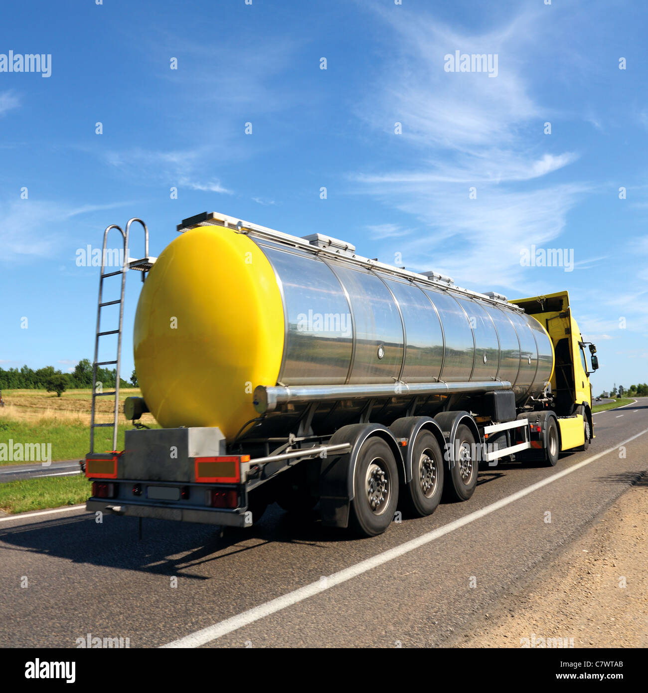 Big fuel gas tanker truck on highway Stock Photo - Alamy