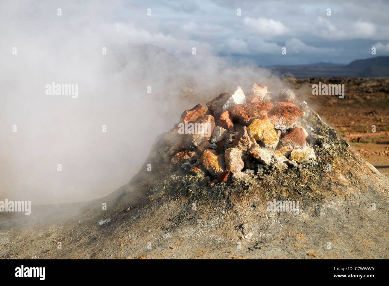 Steaming fumaroles (volcanic vents) at Hverir (aka Hverarond) east of ...