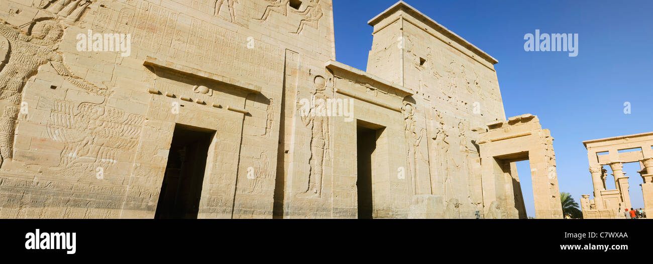 Panorama view of the first pylon at the Temple of Horus at Edfu, Egypt ...