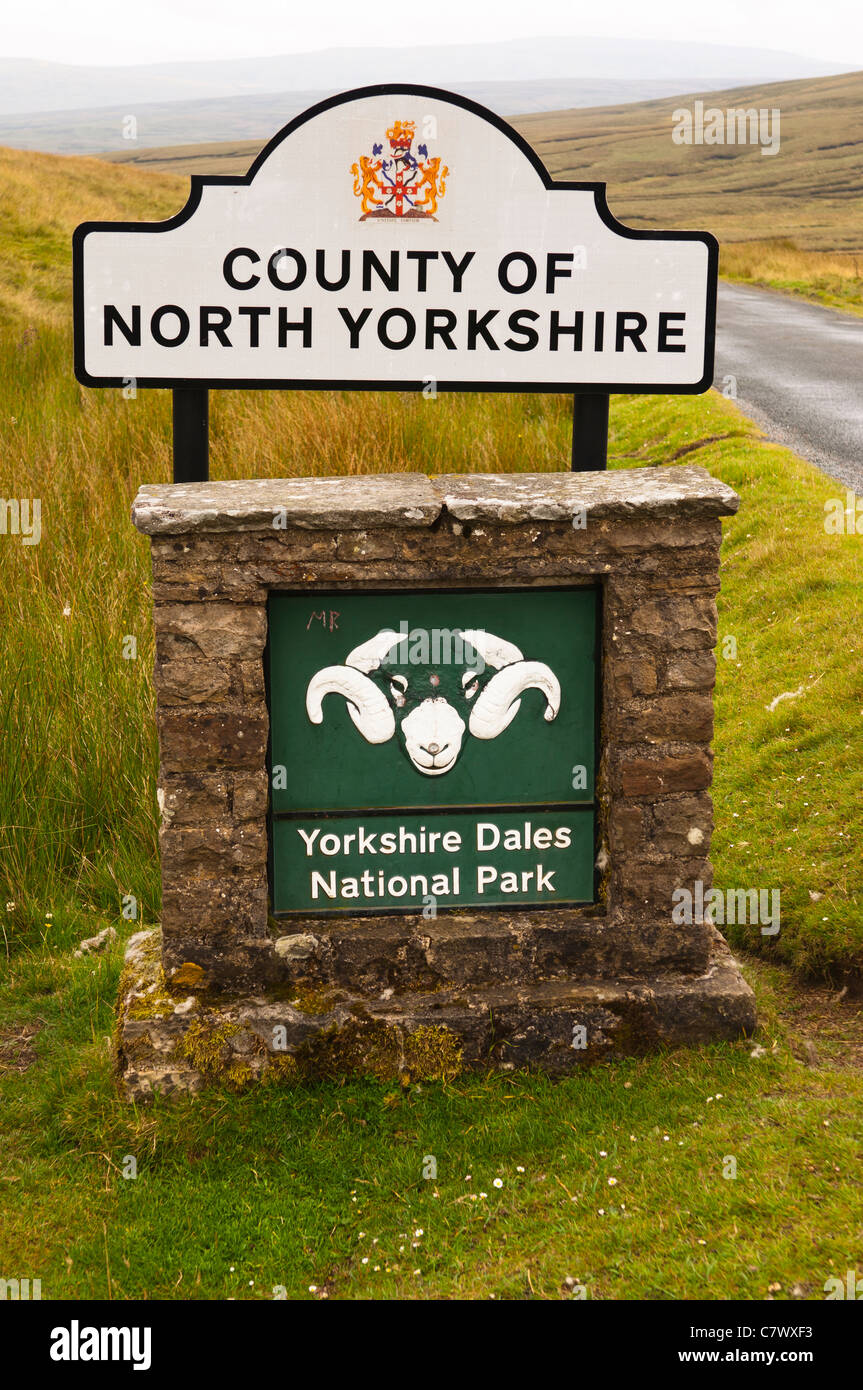 A sign for the Yorkshire Dales National Park at the border of North ...