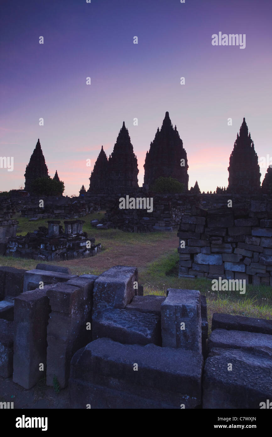 Temples at Prambanan complex at sunset, Java, Indonesia Stock Photo - Alamy