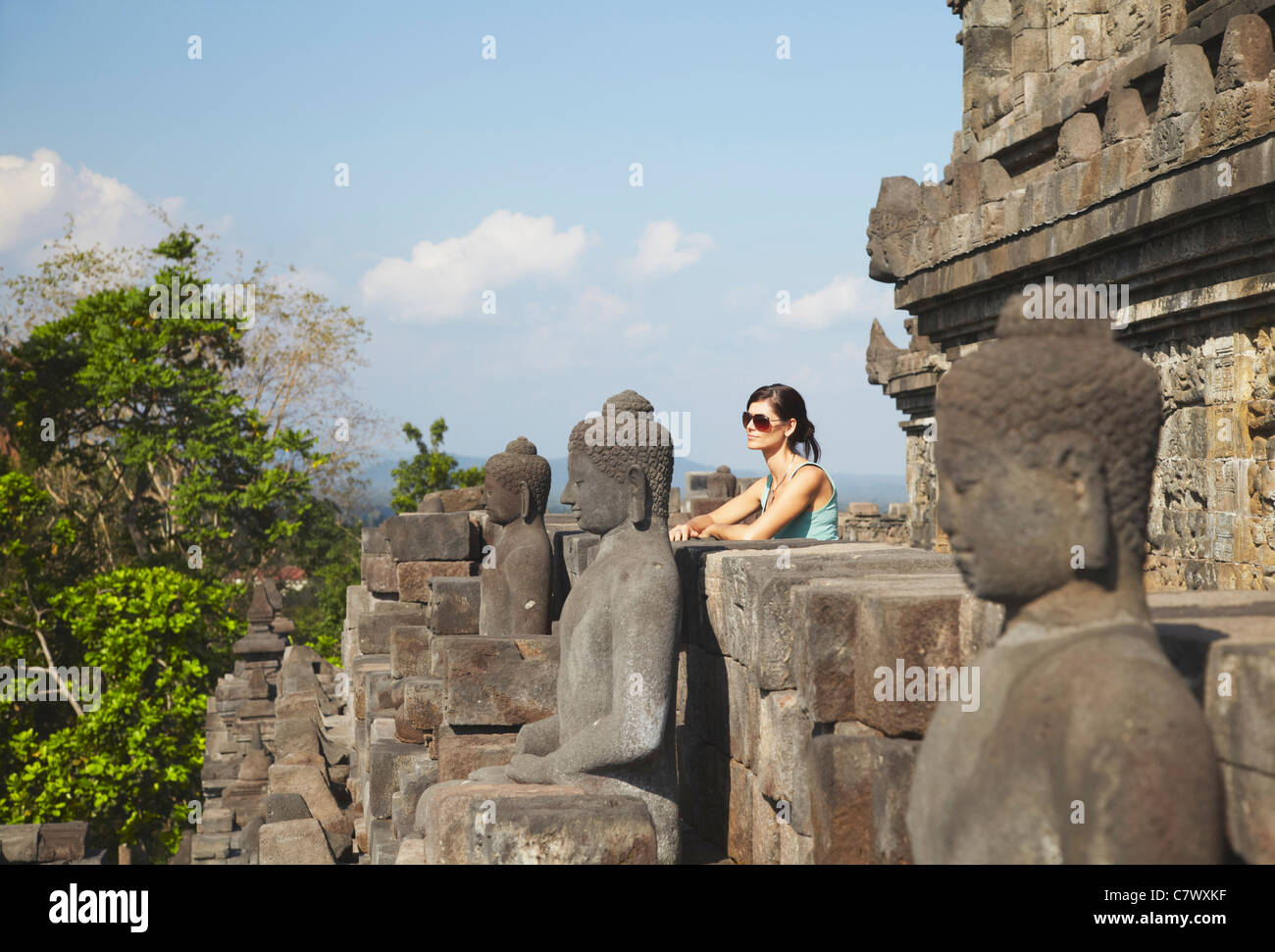 Woman at Borobudur (UNESCO World Heritage Site), Java, Indonesia Stock ...