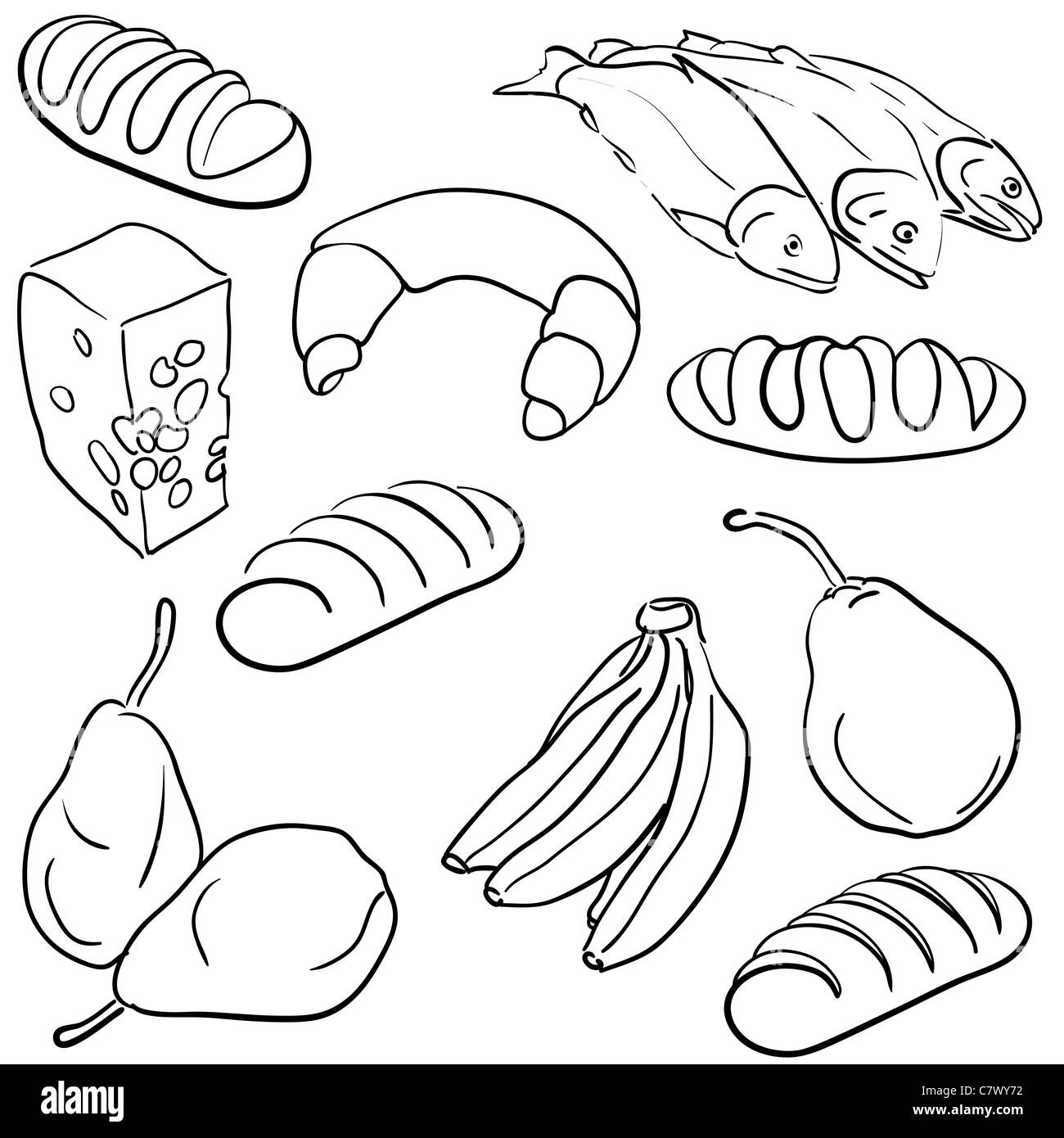big collection of hand drawn food Stock Photo - Alamy