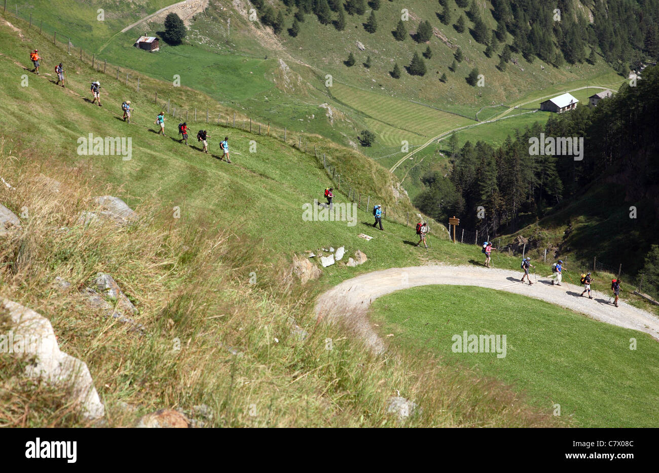 South Tyrol mountain walkers Stock Photo - Alamy