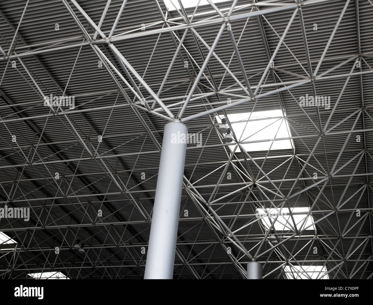 Industrial steel ceiling roof construction with 3d round beams Stock ...