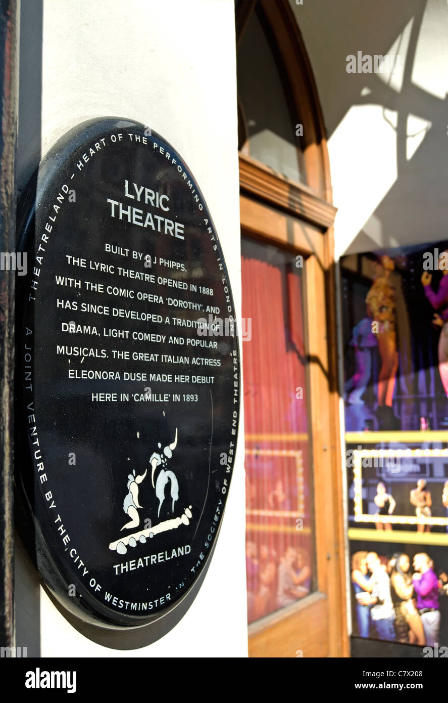 plaque at the stage door of the lyric theatre, london, england, with ...