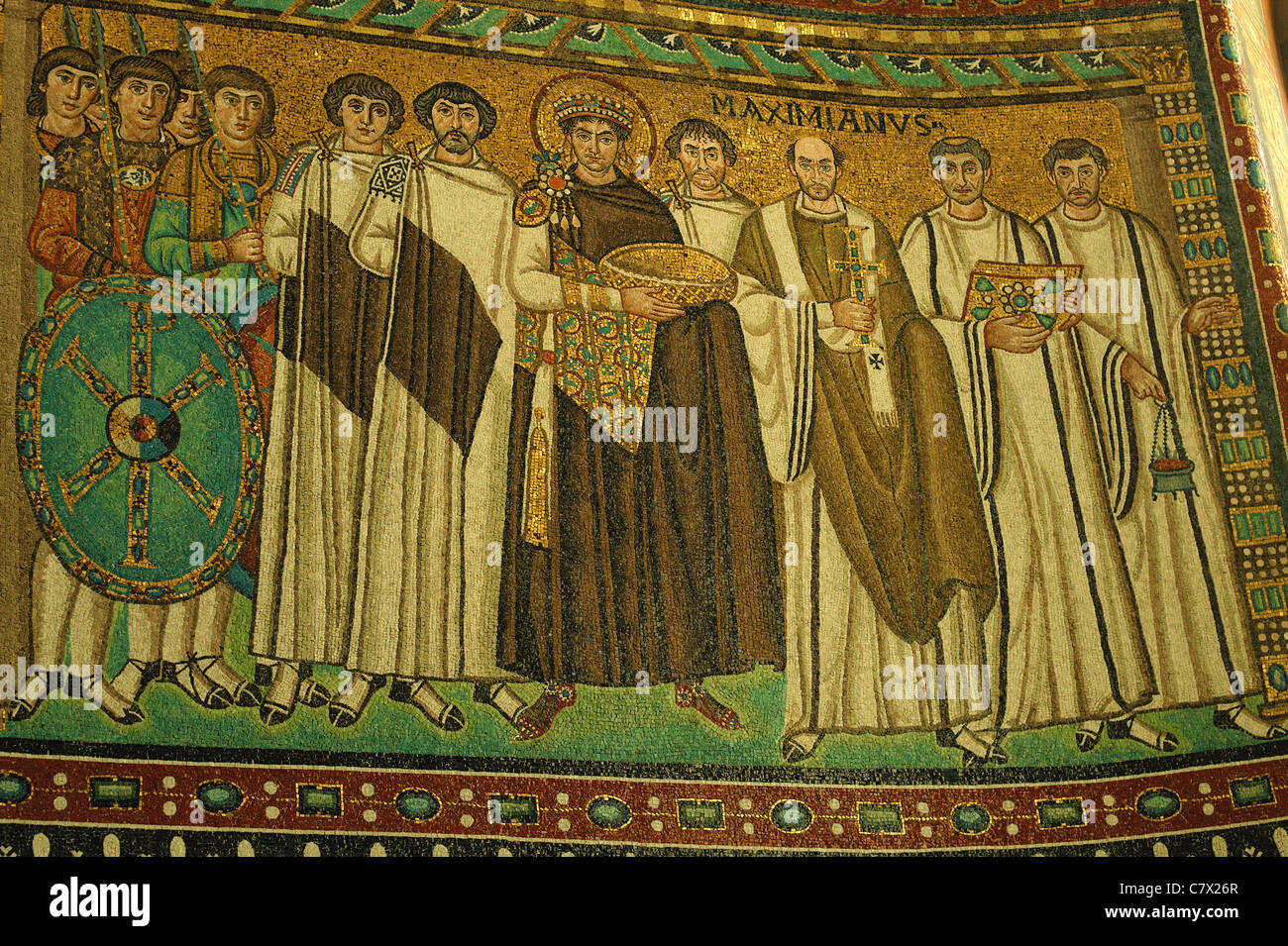 Emperor Justinian I and his court mosaic San Vitale Church Ravenna ...