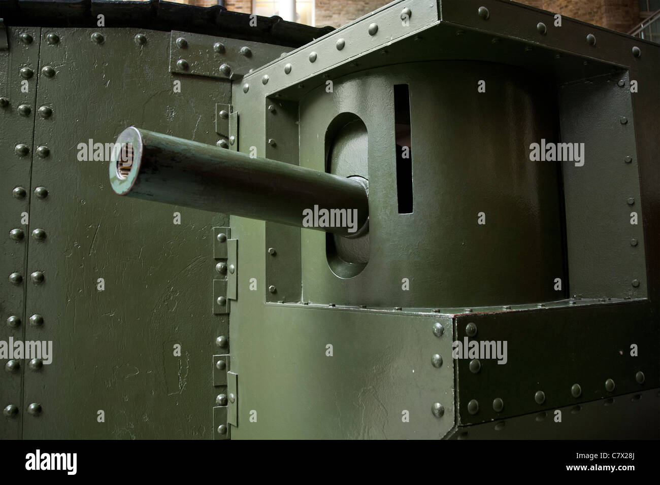 6 pounder gun of a WW1 Mark 5 tank on display at the Imperial War ...
