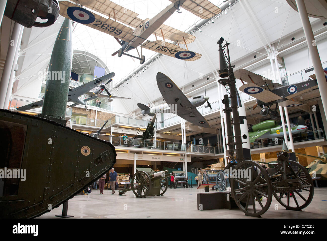 The main hall in the Imperial War Museum London with tanks, artillery ...