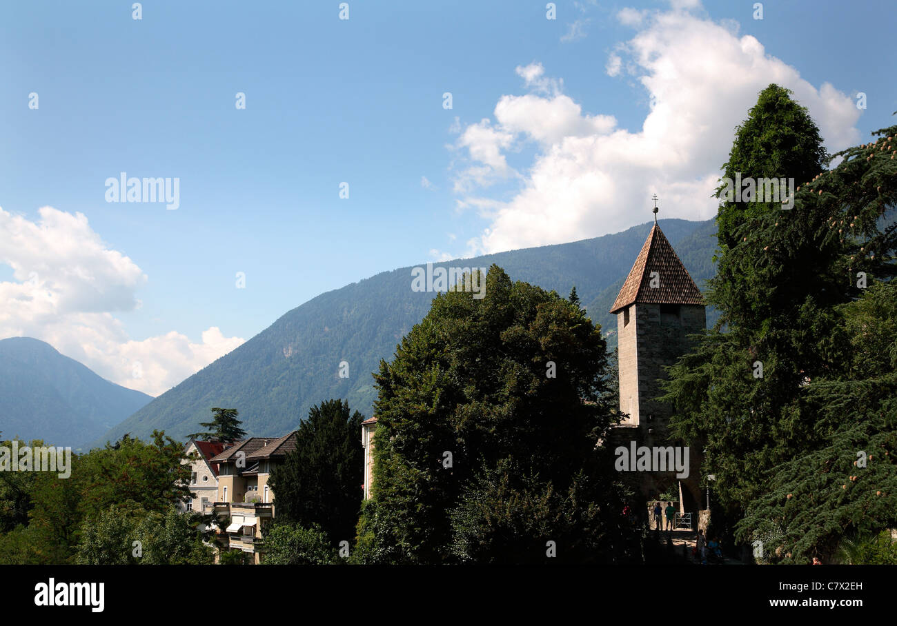 Italy South Tyrol Meran city tower Stock Photo - Alamy