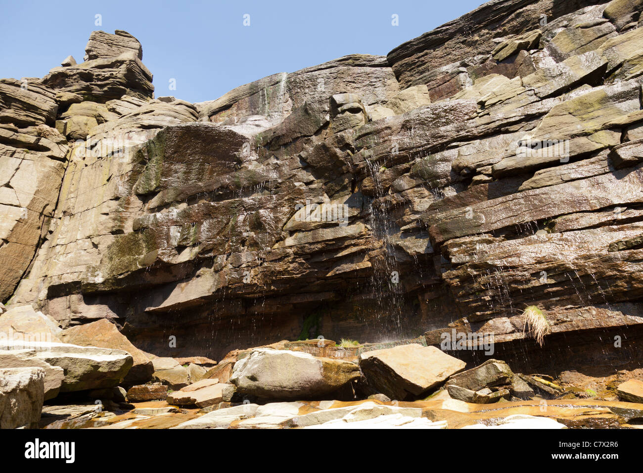 Kinder Downfall on the edge of Kinder Scout in the Peak District ...