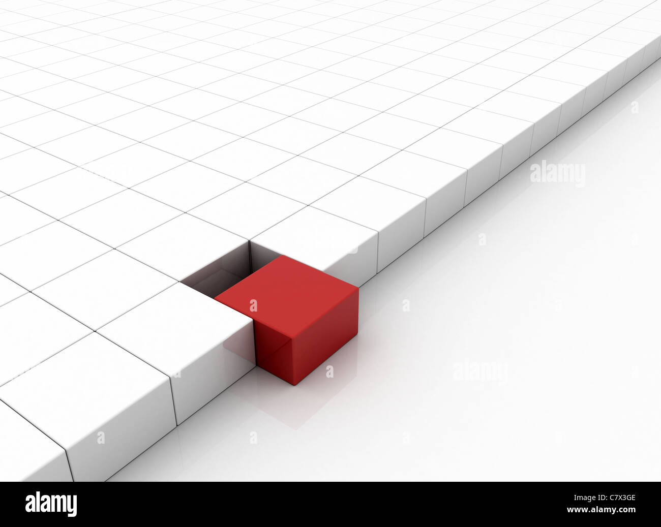 Single red cube standing out Stock Photo - Alamy