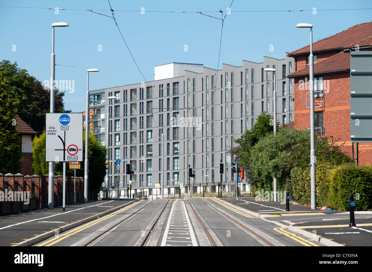 Milliners Wharf apartment block from Merrill Street, with the tracks of ...