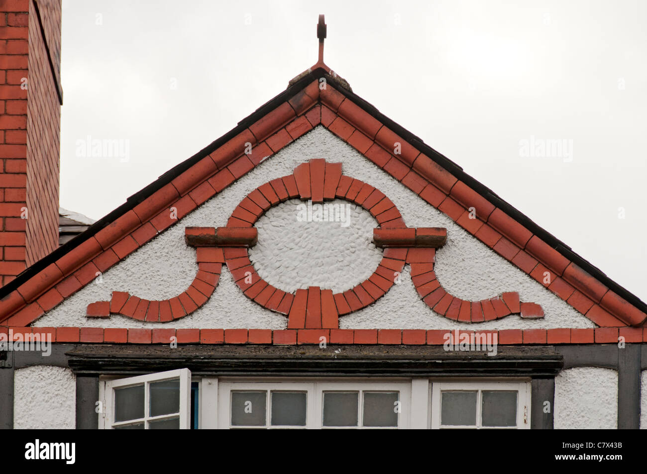 Brickwork on a window gable, Regent Road, Altrincham, Cheshire, England ...