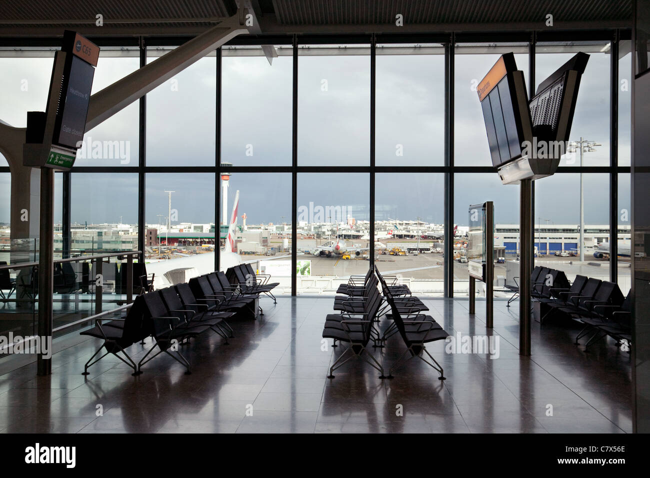 Empty departure Gate, terminal 5, Heathrow airport London UK Stock ...