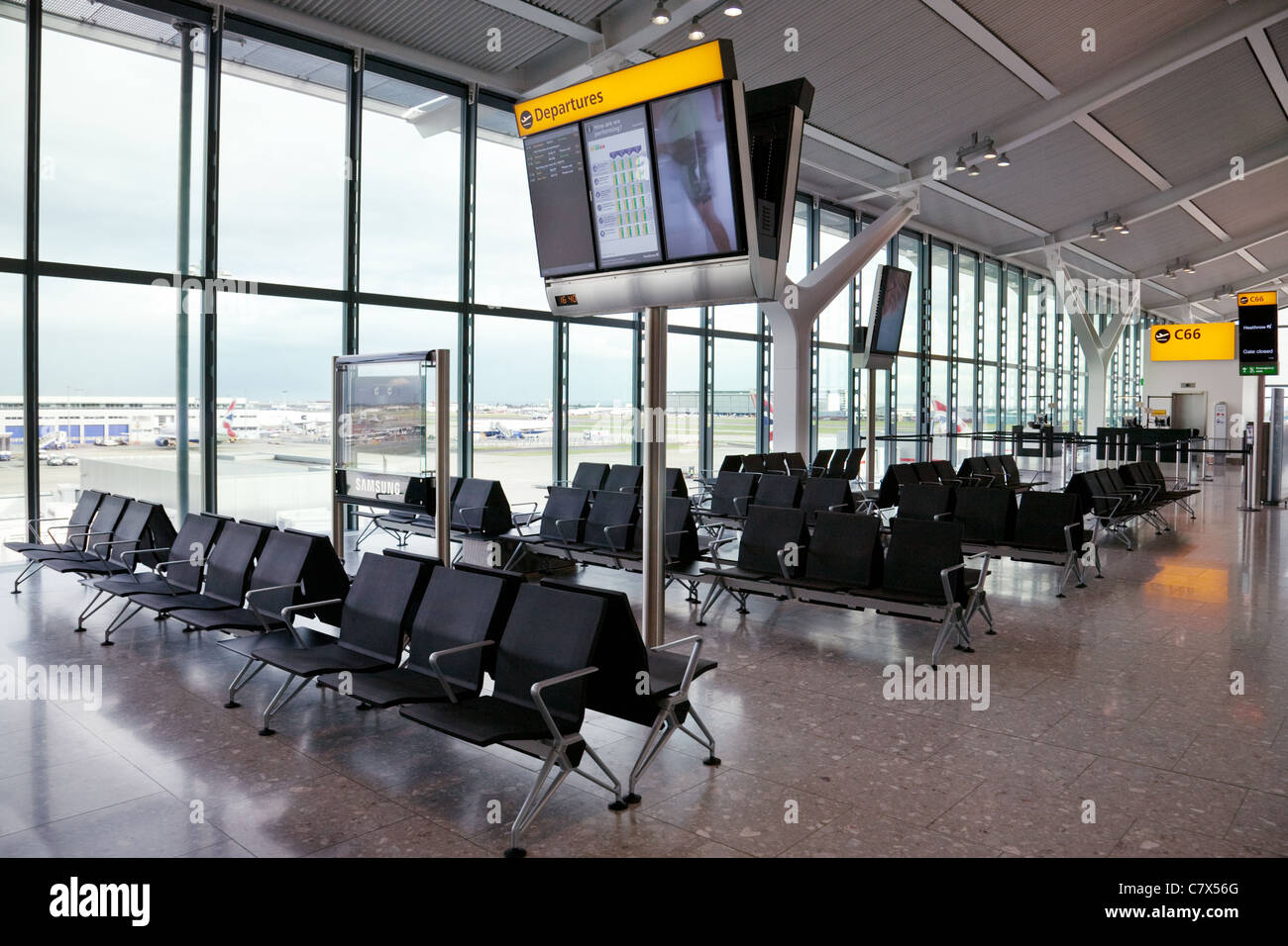 Empty departure Gate, terminal 5, Heathrow airport London UK Stock ...