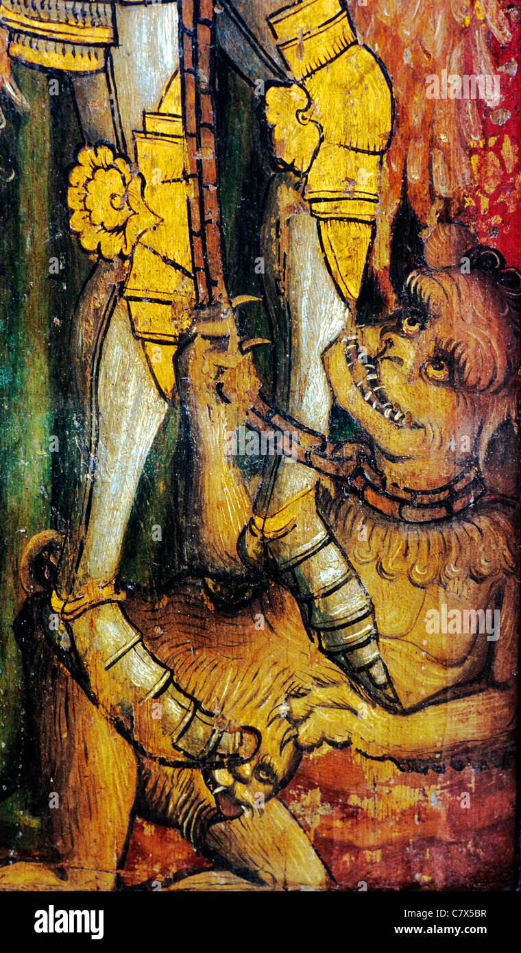 Barton Turf, Norfolk, rood screen, Powers standing on a demon devil in ...