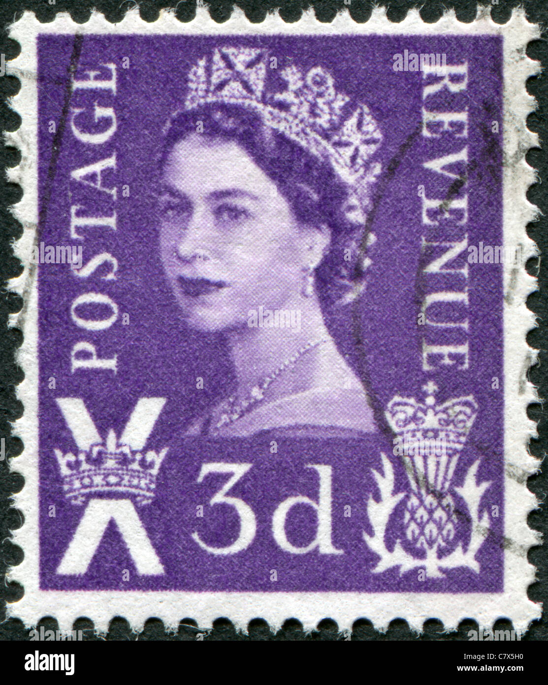 UNITED KINGDOM - 1958: A stamp printed in Scotland, shows the Queen ...
