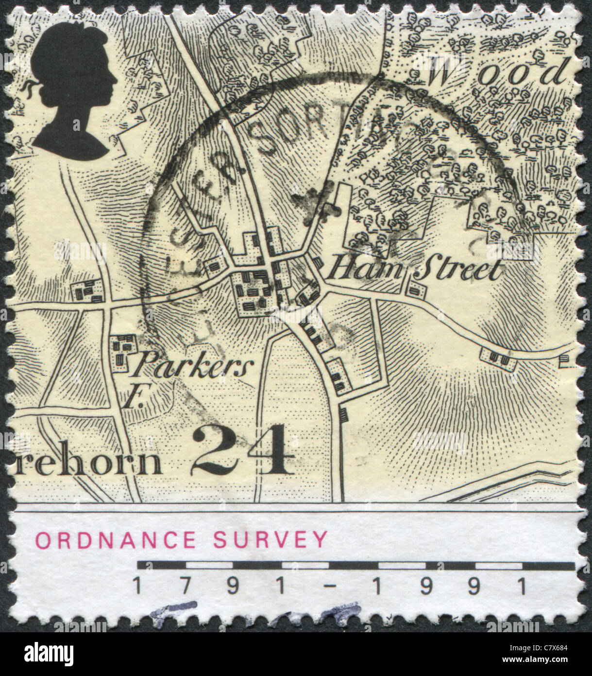 UNITED KINGDOM - 1991: A stamp printed in England, shows maps of ...