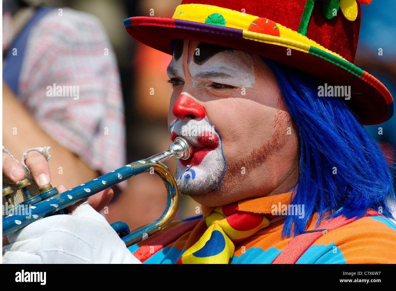 Clown marching in Labor Day parade in Marlborough Massachusetts.Aleppo ...