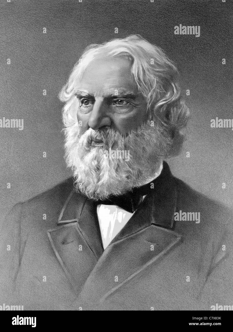 Vintage portrait print of American poet and educator Henry Wadsworth ...