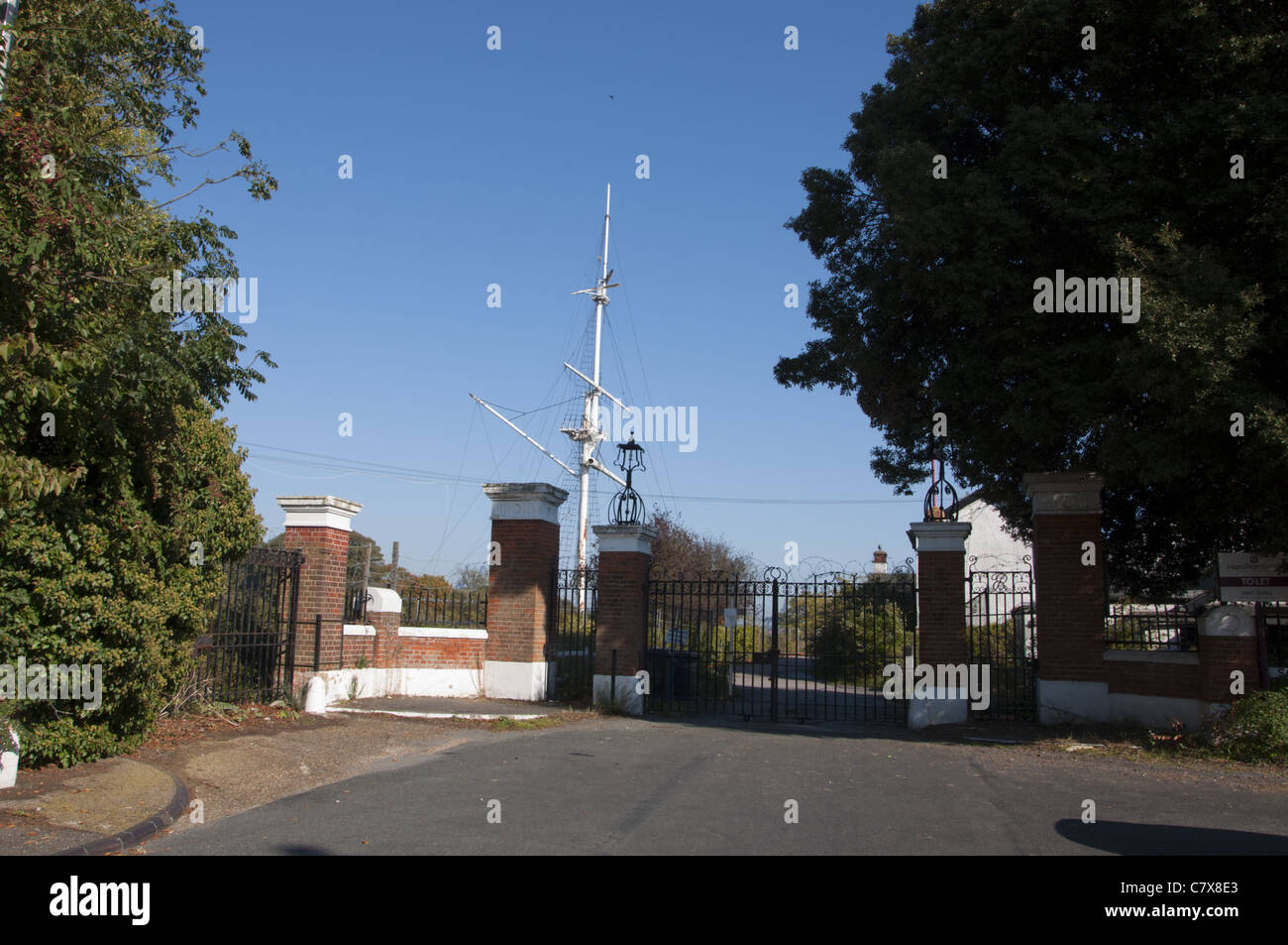 HMS Ganges front gate and mast Shotley Stock Photo - Alamy