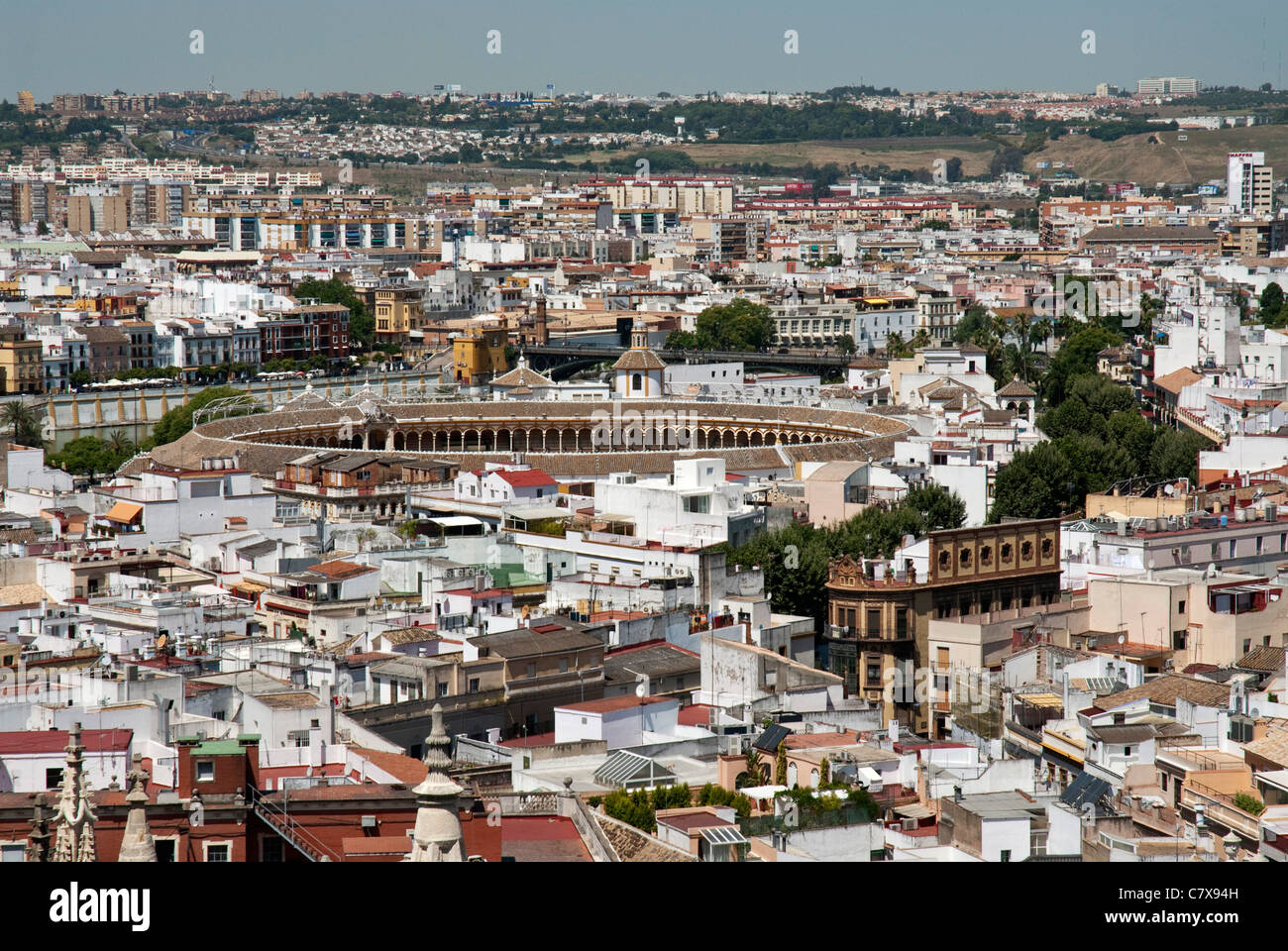 Seville, City View from Cathedral Tower showing Bullring Stock Photo ...