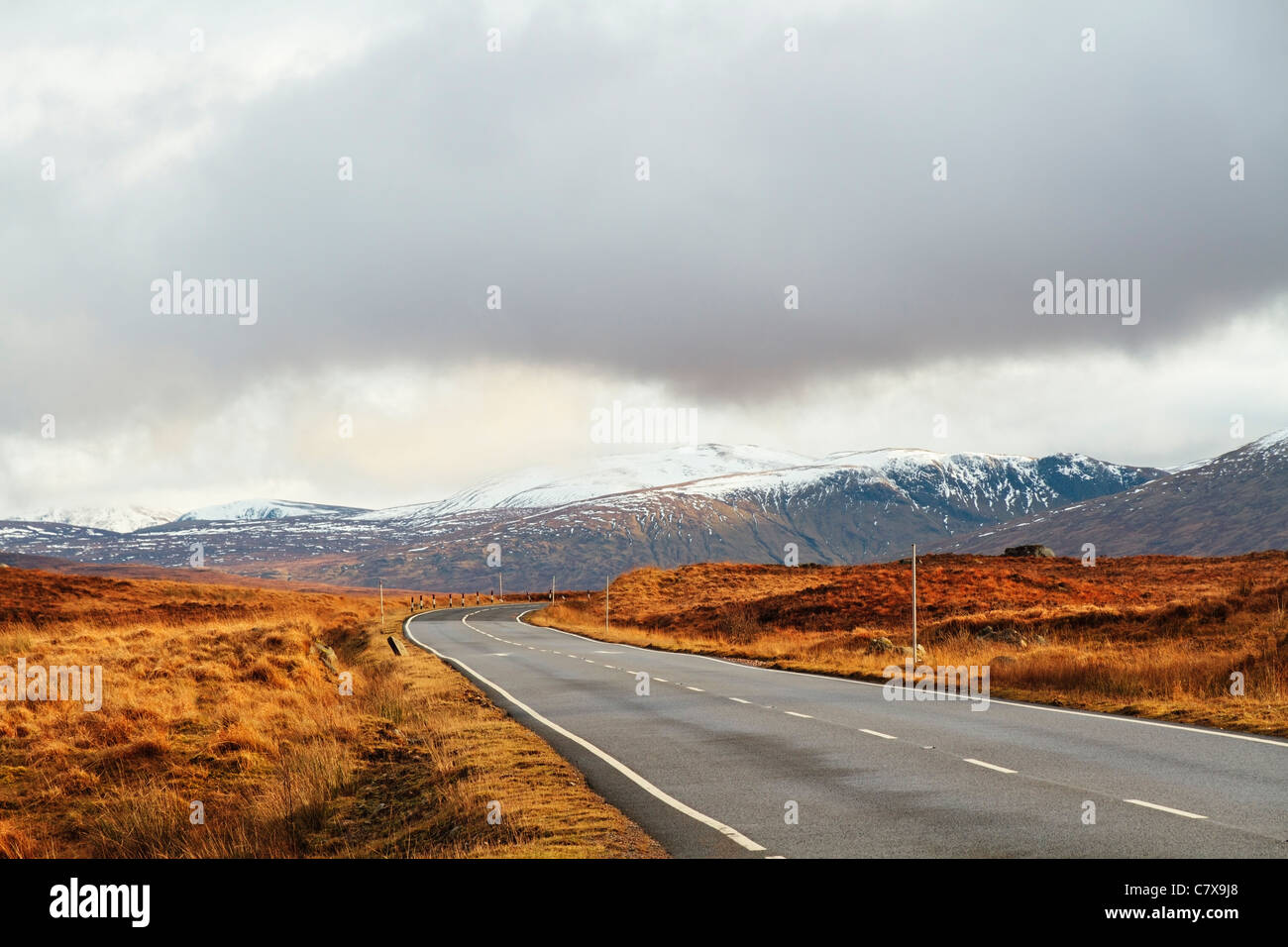 Rannoch Moor with snow capped Black Mount in the distance, looking ...