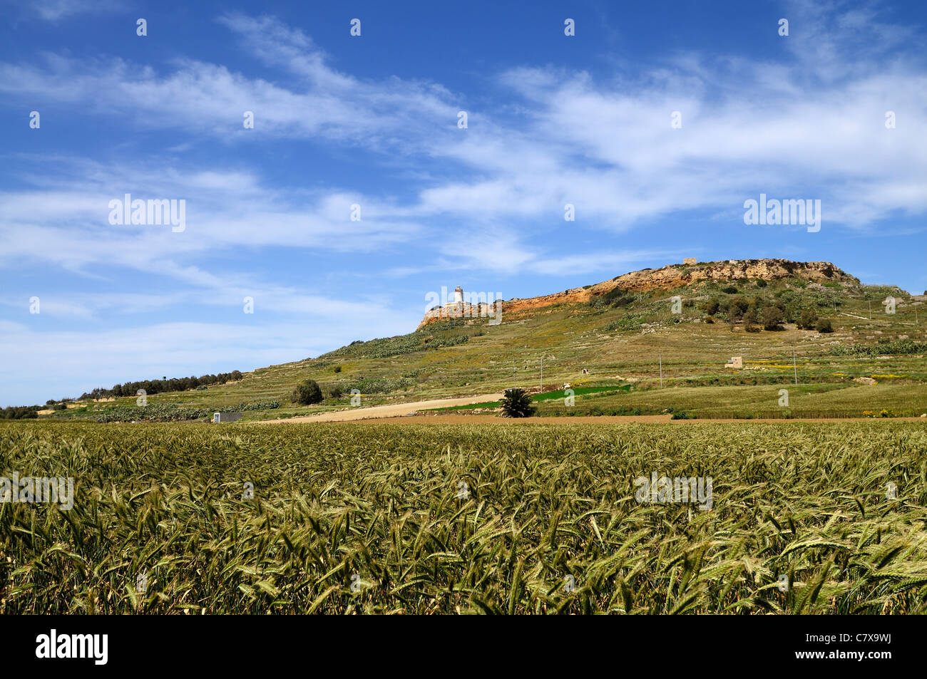 Panorama with Ta Gordon Lighthouse, Gozo, Malta Stock Photo - Alamy