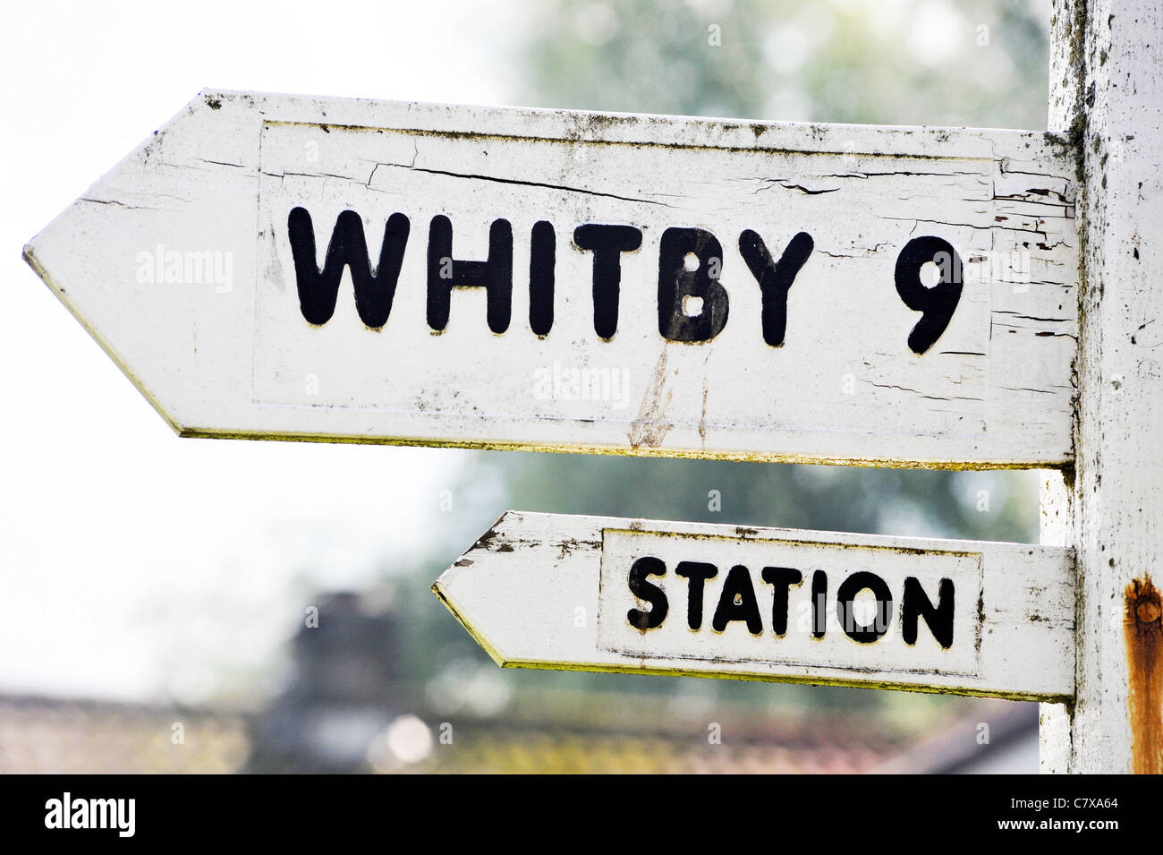 Road sign to Whitby at Goathland, England Stock Photo - Alamy
