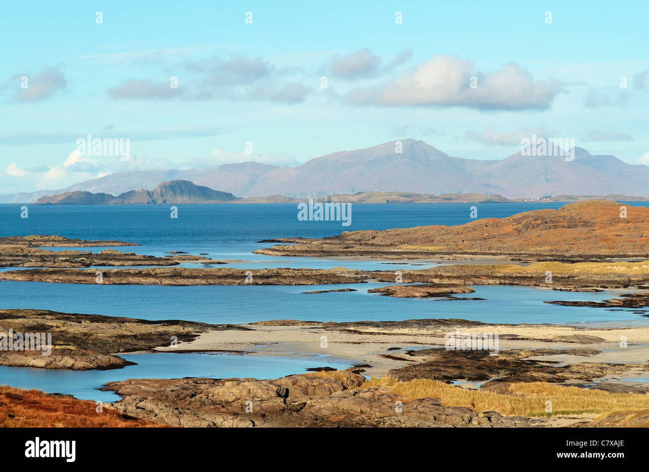 Sanna Bay, Isle of Muck and Rum in distance, View from Portuaik to ...